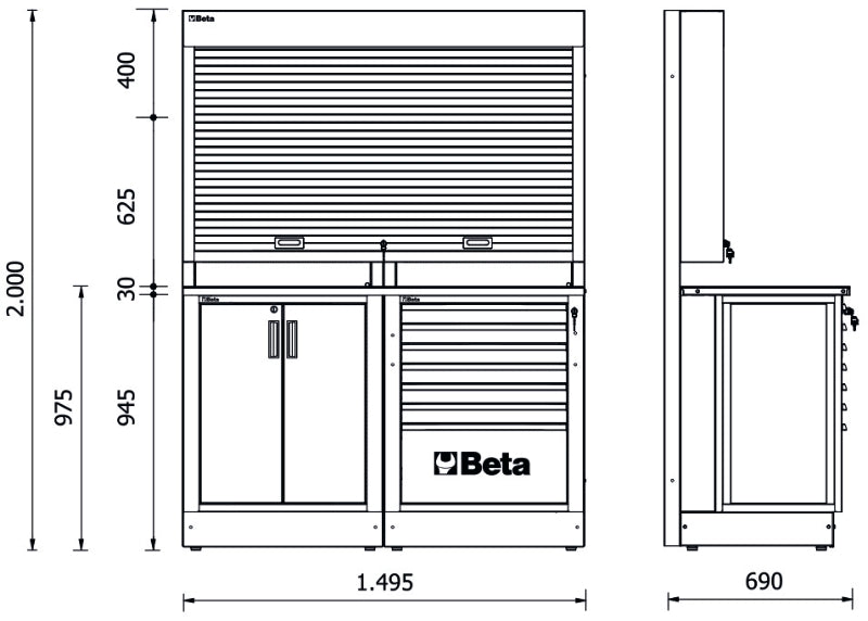 Workshop Equipment Combination RSC50 with Worktop, Two-Door Module, an ...