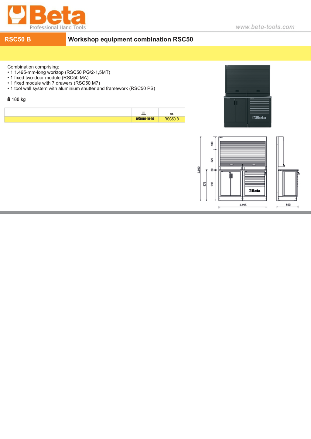 Workshop Equipment Combination RSC50 with Worktop, Two-Door Module, an ...