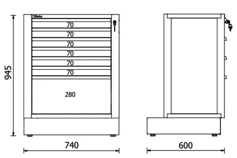 Fixed Module with 7 Drawers for RSC50, 588x367mm, Central Lock, Adjust ...