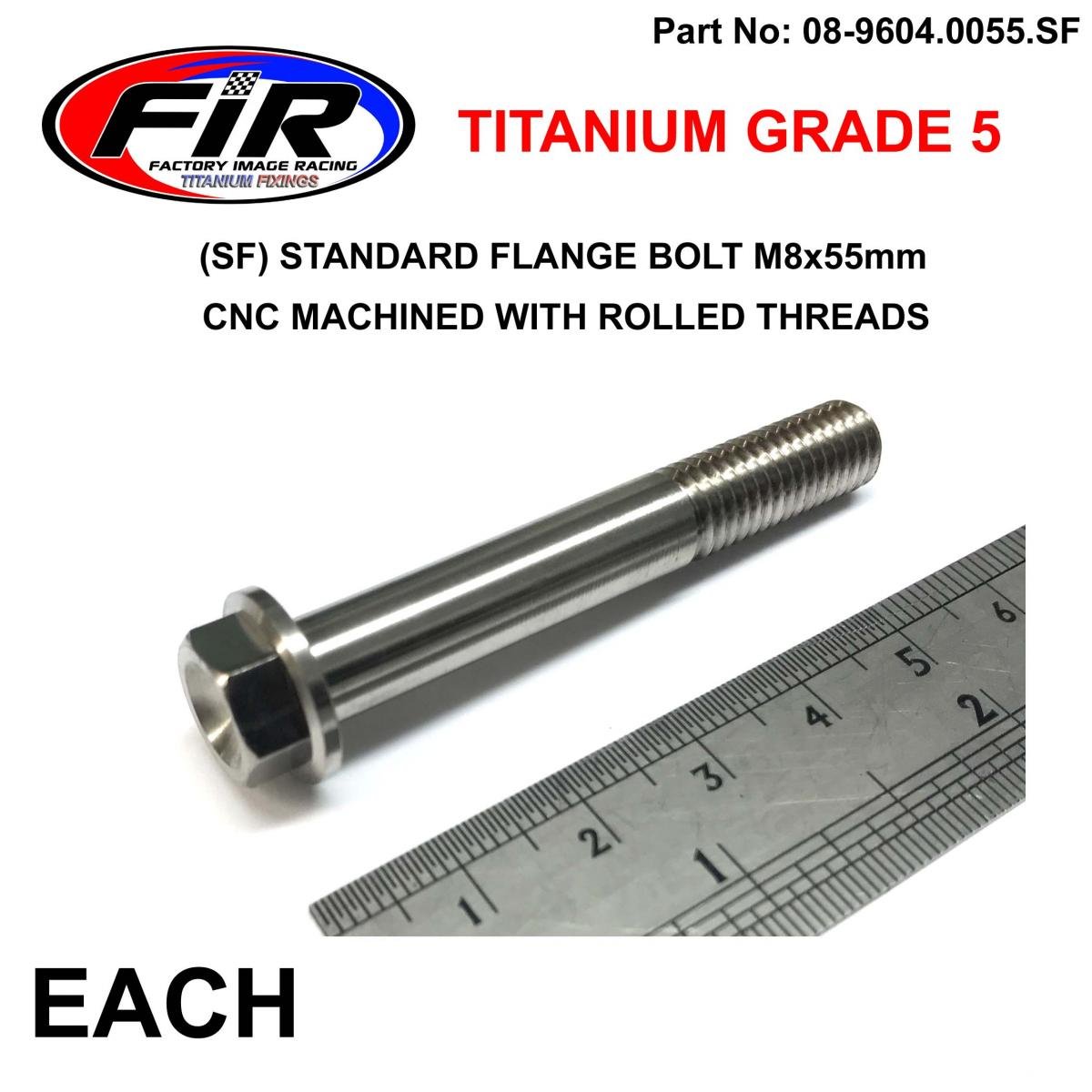 TITANIUM GR5 BOLT M8 x 55mm EACH, FLANGE OD: 14mm / HEX SIZE: 10mm ...