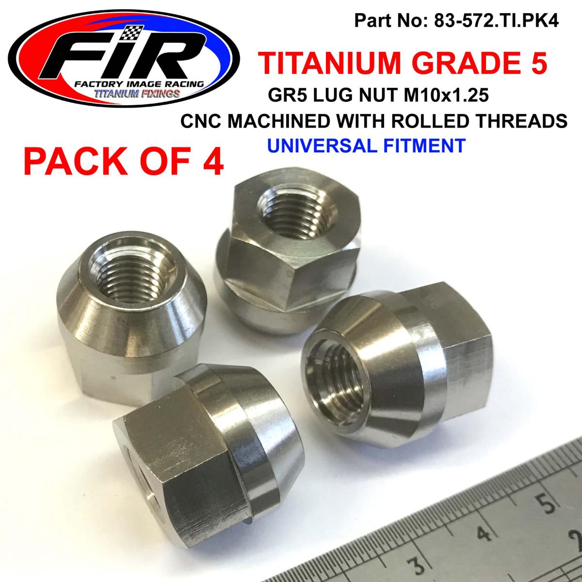 TITANIUM GR5 LUG NUT M10X1.25, BEVELED NUT / PACK OF 4 / QUAD TRAILER ...